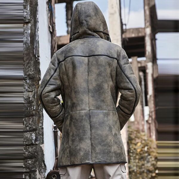 Men's B7 Hooded RAF Aviator Sheepskin Flying Fur Shearling Jacket Coat