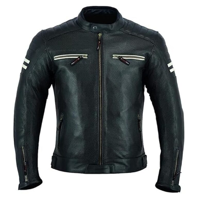 Mens Black Perforated Motorcycle Leather Jacket